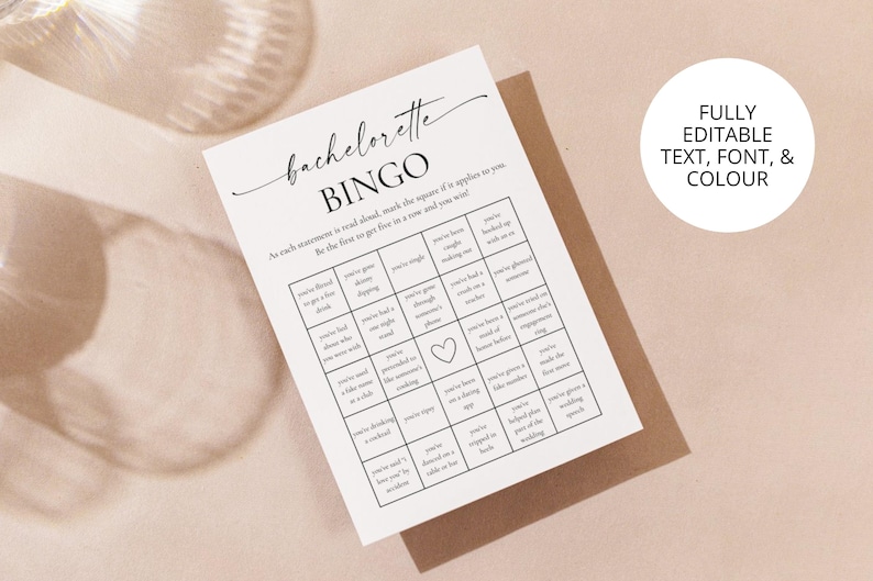 Bachelorette Bingo Game: Minimalist Hen Party Printable (canva Template ...