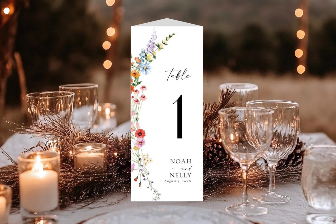 Wildflower Wedding Table Number, Menu & Bar Sign: Editable Canva ...