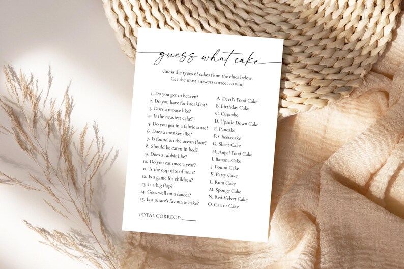 Guess What Cake Bridal Shower Game: Minimalist Canva Template (digital ...