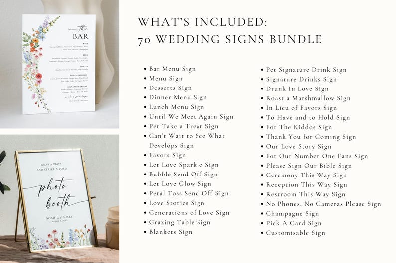 Wildflower Wedding Sign Templates Bundle: 70 Editable Floral Decor ...