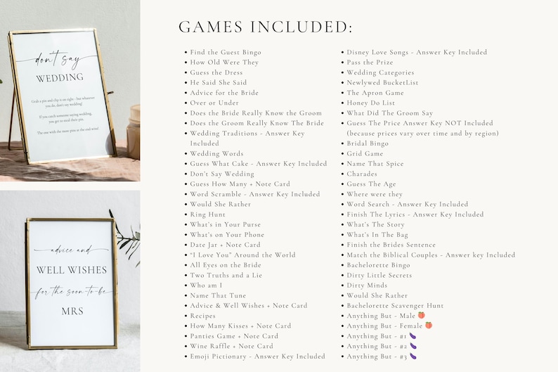 Minimalist Bridal Shower Games Bundle: 60 Printable Games (canva ...