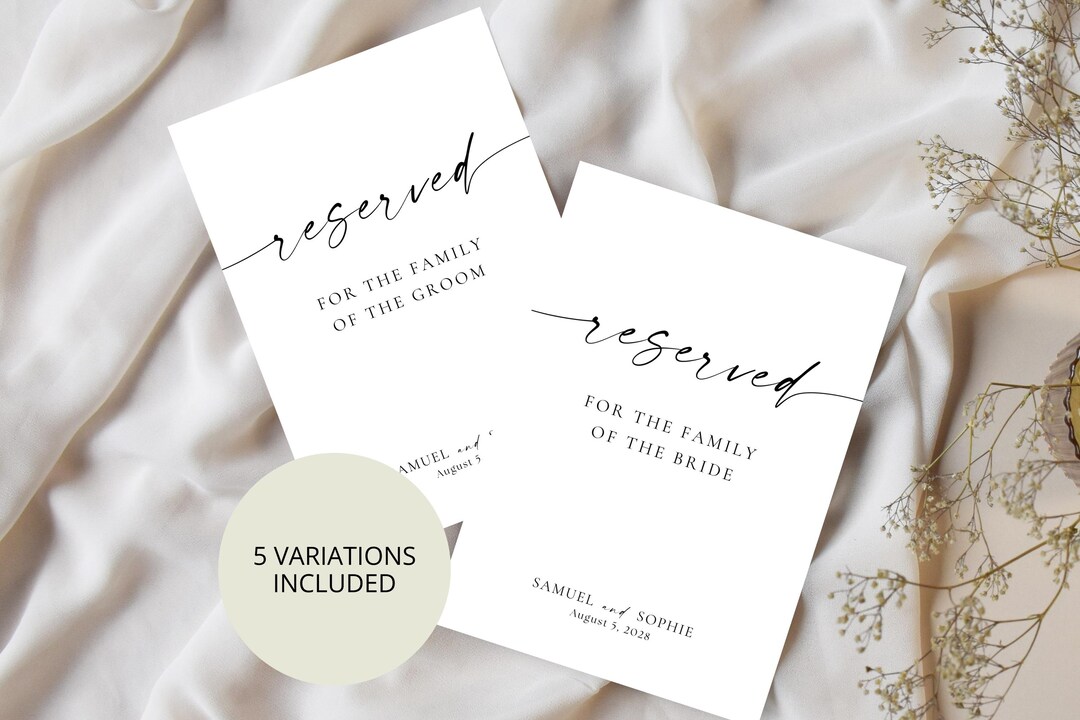Modern Wedding Reserved Sign Template: Editable Family Seating (digital ...