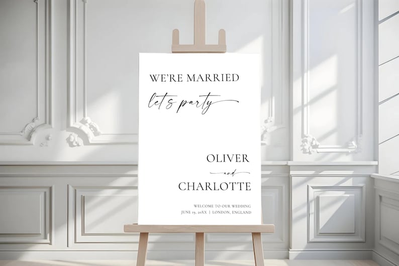 We're Married Lets Party Sign: Modern Minimalist Wedding Welcome Sign ...