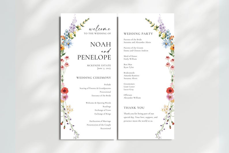 Wildflower Wedding Program Template: Boho Floral Order of Service ...