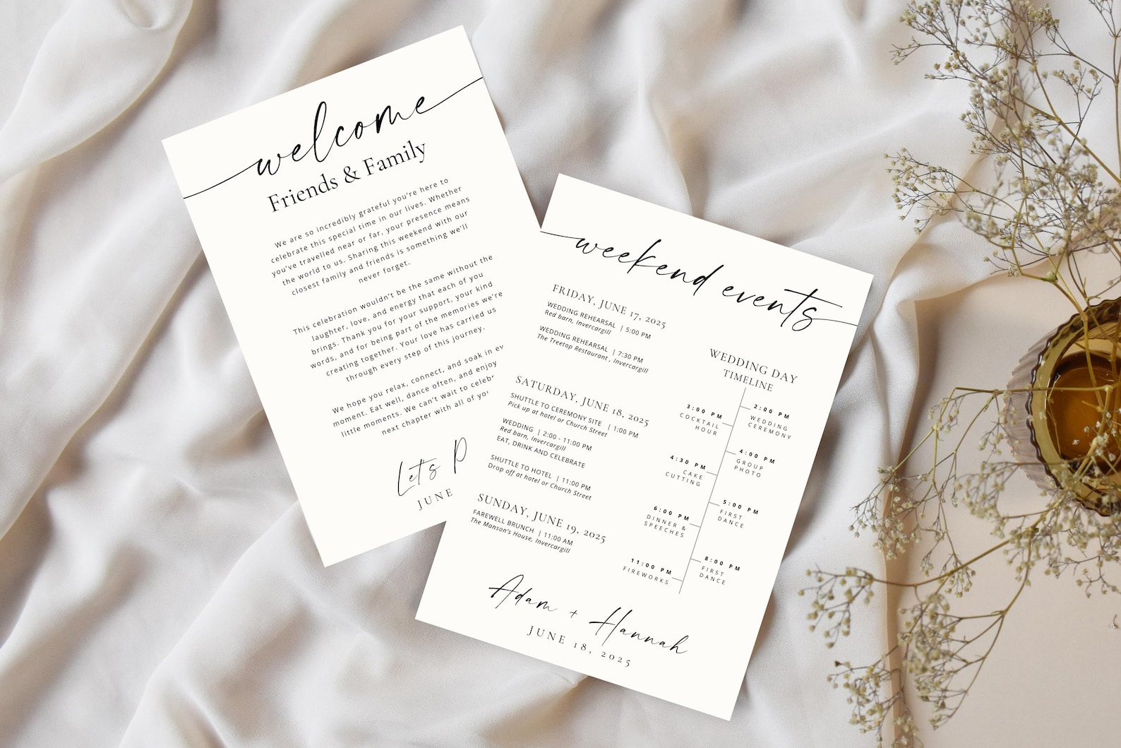 Wedding Weekend Itinerary & Welcome Letter: Elegant Events Timeline ...