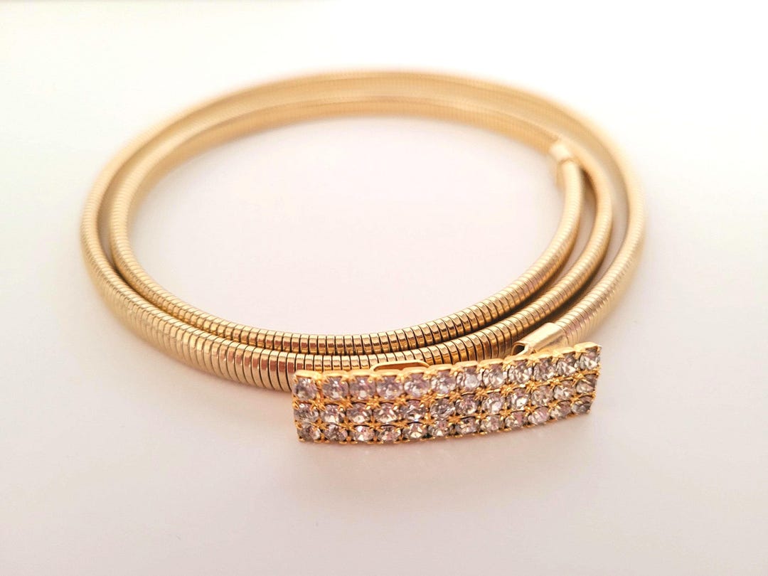 Gold Tone Stretch/expandable Belt, Rhinestone Embellished Buckle, 30 ...
