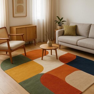 Modern Abstract Color Block Rug Geometric Shape Area Rug Vibrant Multi ...