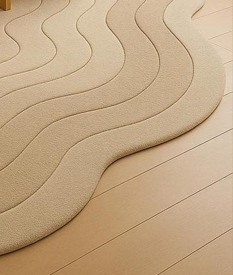 Hand-tufted Wool Blend Rug: Wavy Beige Minimalist Decor - Etsy