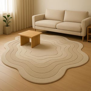 Modern Beige Wavy Irregular Shape Rug Soft Layered Carpet for Living ...