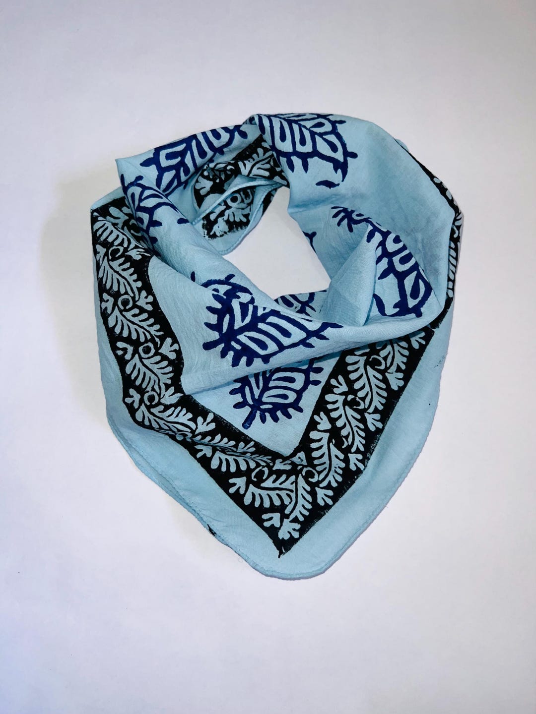 Hand Block Printed Cotton Bandana – Blue Floral Head Scarf - Etsy
