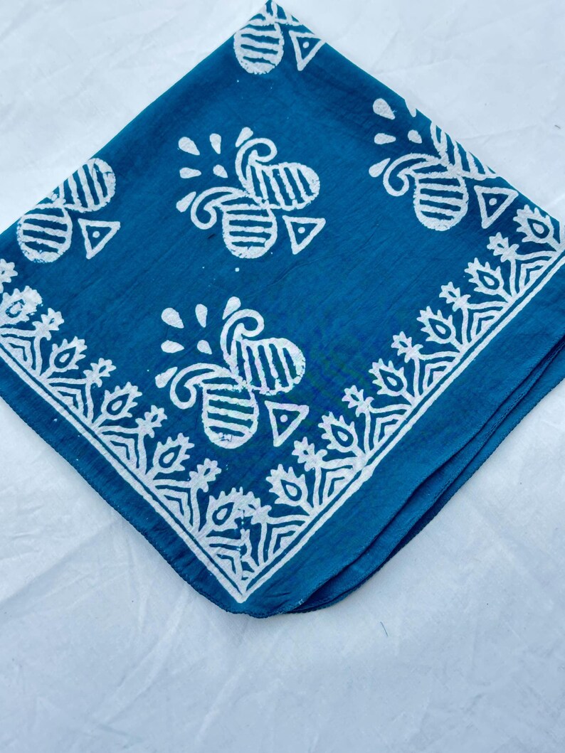 Hand Block Printed Cotton Bandana - Indian Artisan Head Wrap Organic ...