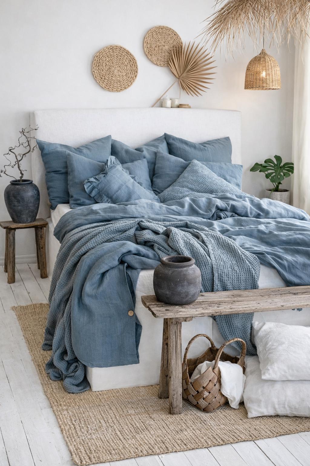 Linen Bedding Set in Dusty Blue. 3 Piece Set: 2 Pillowcases & Duvet ...