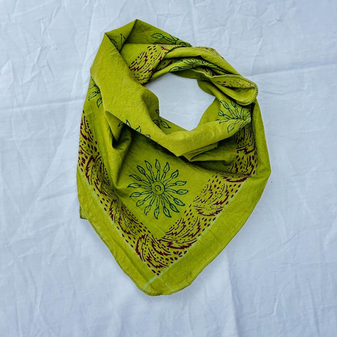 Hand Block Print Organic Cotton Bandana Scarf: Paisley Leaf Design - Etsy