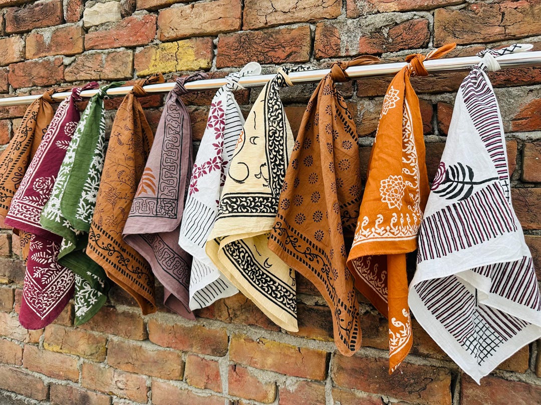 Handmade Block Print Bandanas – 100% Cotton Boho Scarves, Artisan ...