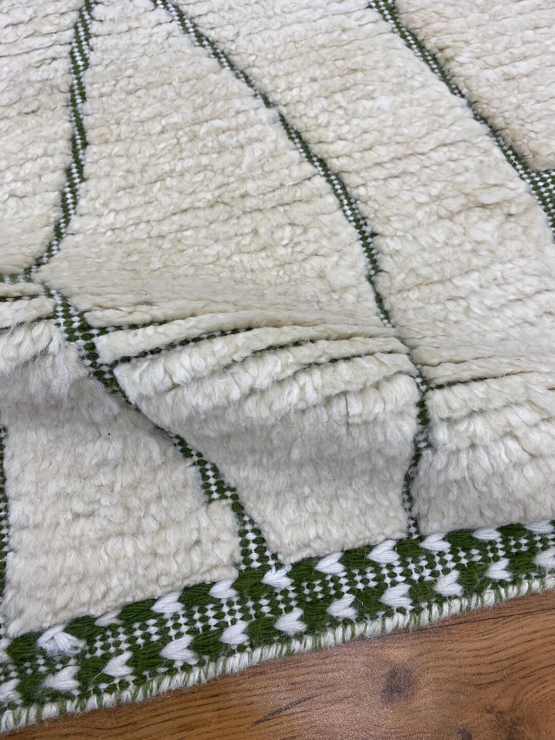 Hand Knotted Moroccan Wool Rug, Ivory Green Carpet for Office and Home ...
