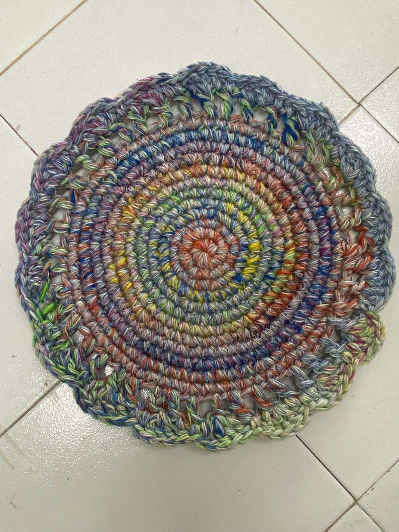 Buy Bohemian Round Crochet Rug, Recycled Polyester Rugs, Multicolored ...