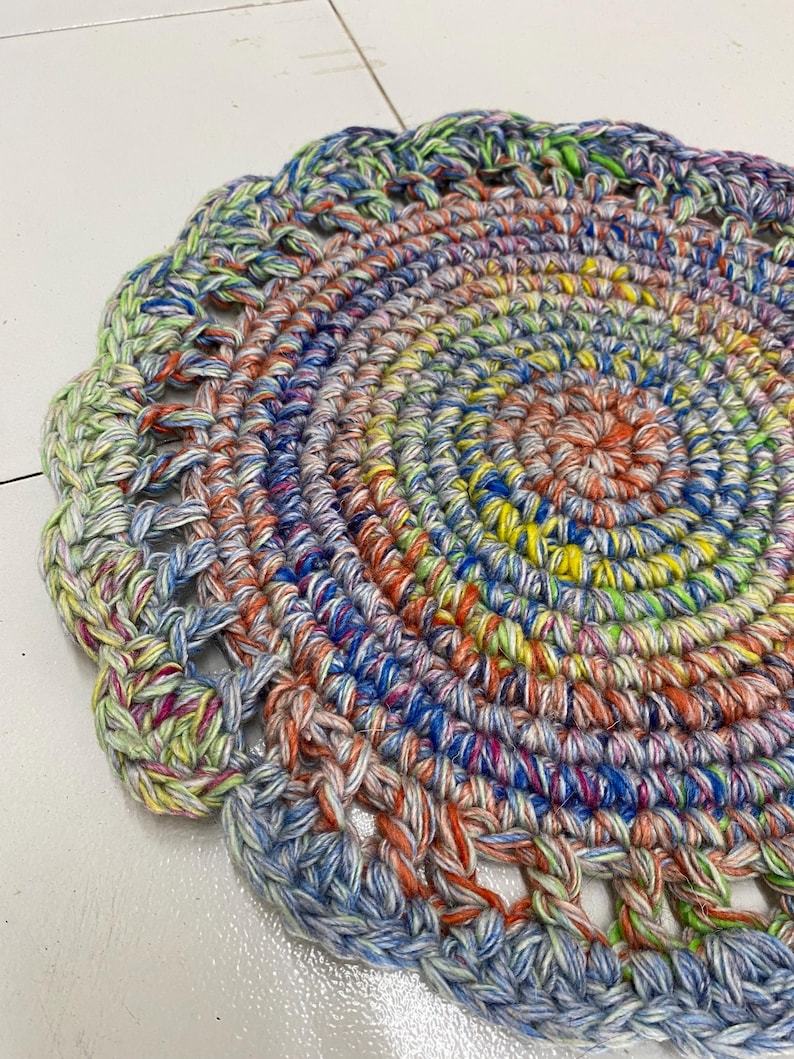Buy Bohemian Round Crochet Rug, Recycled Polyester Rugs, Multicolored ...
