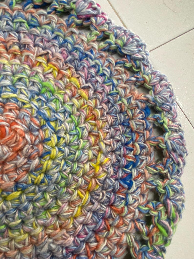 Buy Bohemian Round Crochet Rug, Recycled Polyester Rugs, Multicolored ...