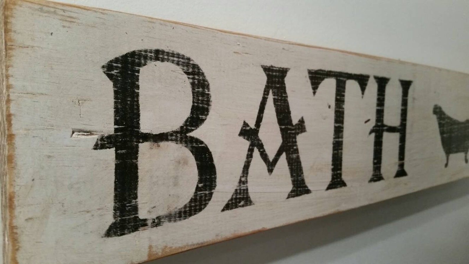 24 Inch BATH With Tub Wooden Sign white With Black Letters - Etsy