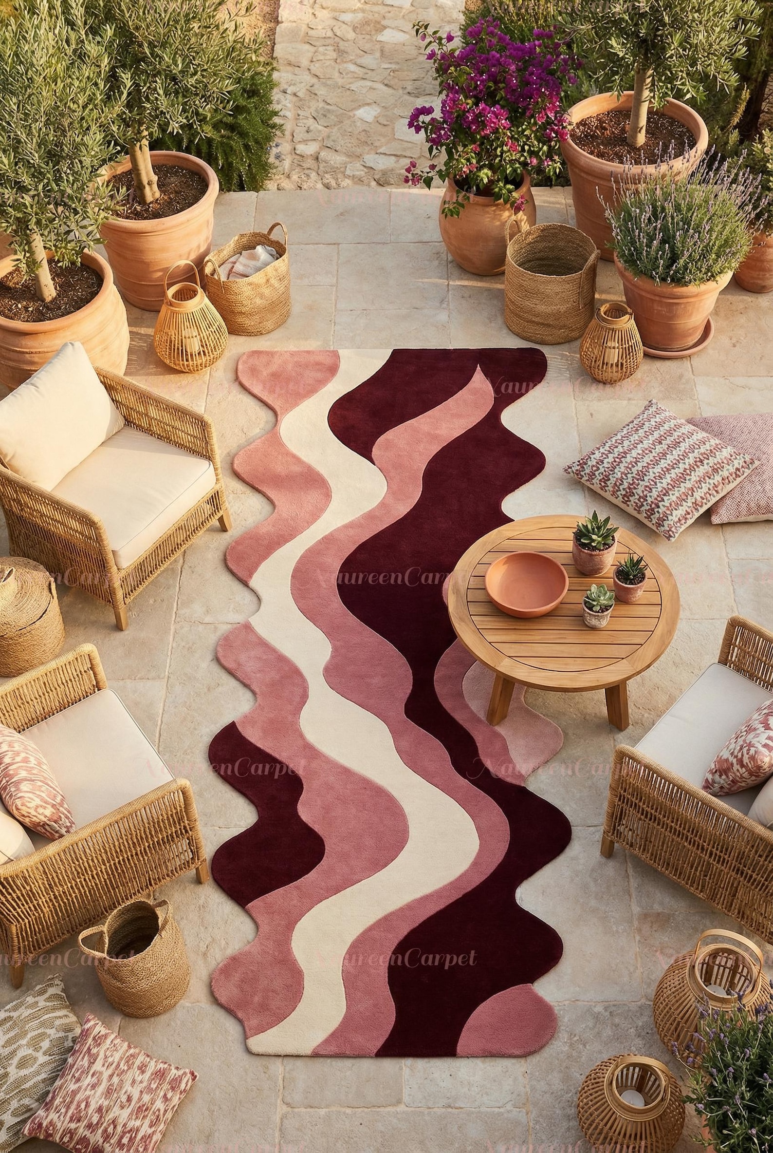 Wavy Tufted Hallway Runner.custom Area Rug.unique Scalloped Edge Floor ...