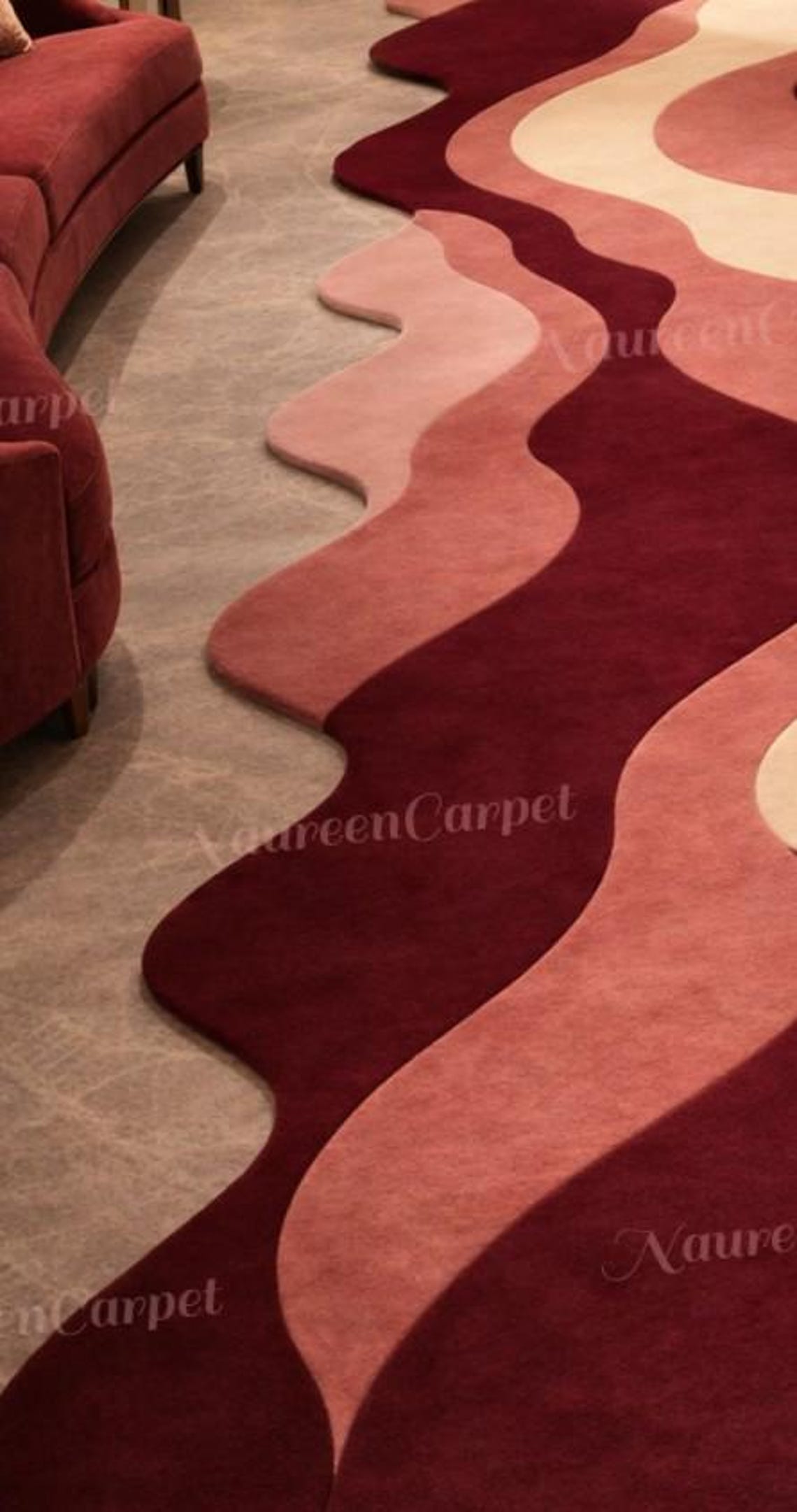 Wavy Tufted Hallway Runner.custom Area Rug.unique Scalloped Edge Floor ...