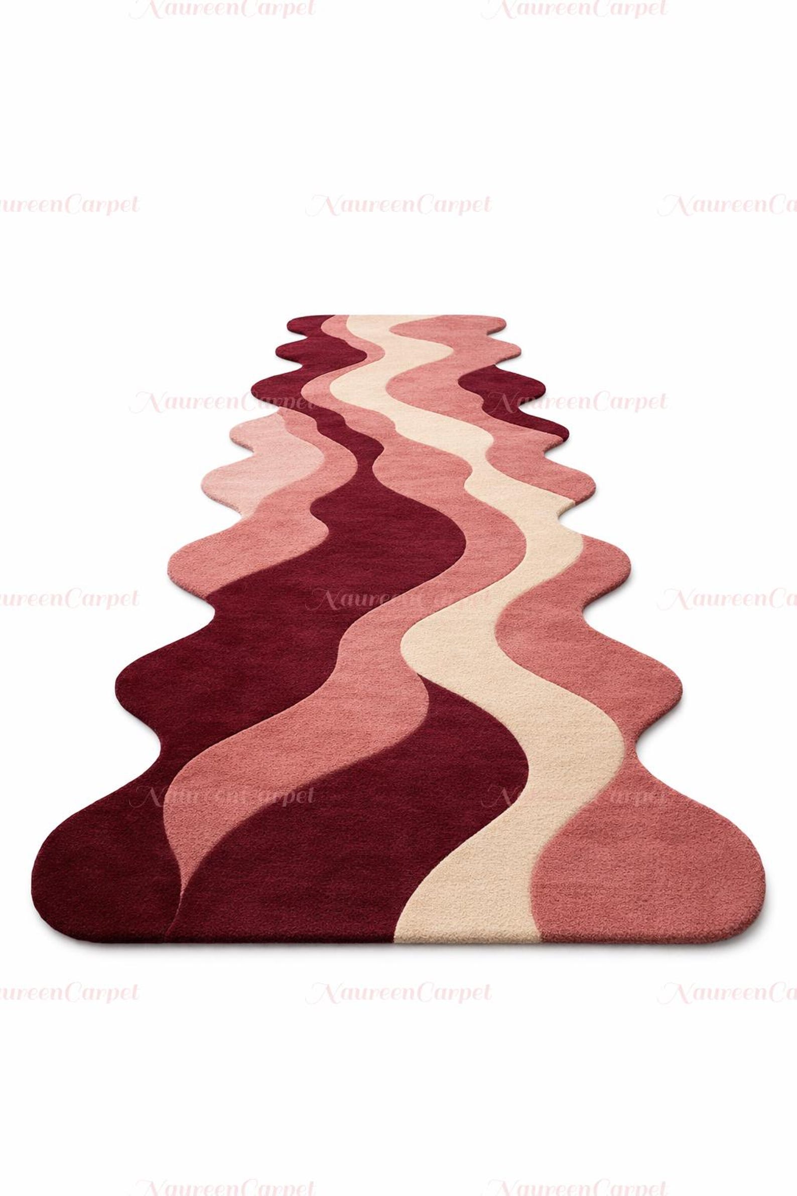 Wavy Tufted Hallway Runner.custom Area Rug.unique Scalloped Edge Floor ...