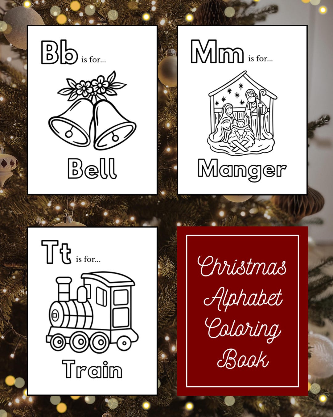 Children's Printable Christmas Alphabet Coloring Book, Holiday Digital ...