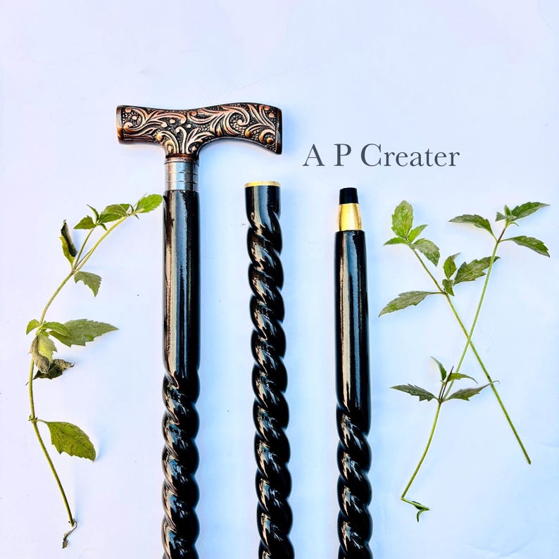 Engraved Wooden Walking Stick , Wooden Foldable Cane With Brass Handle ...