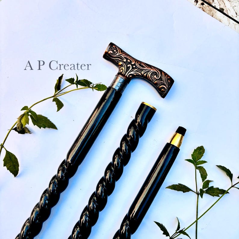 Engraved Wooden Walking Stick , Wooden Foldable Cane With Brass Handle ...