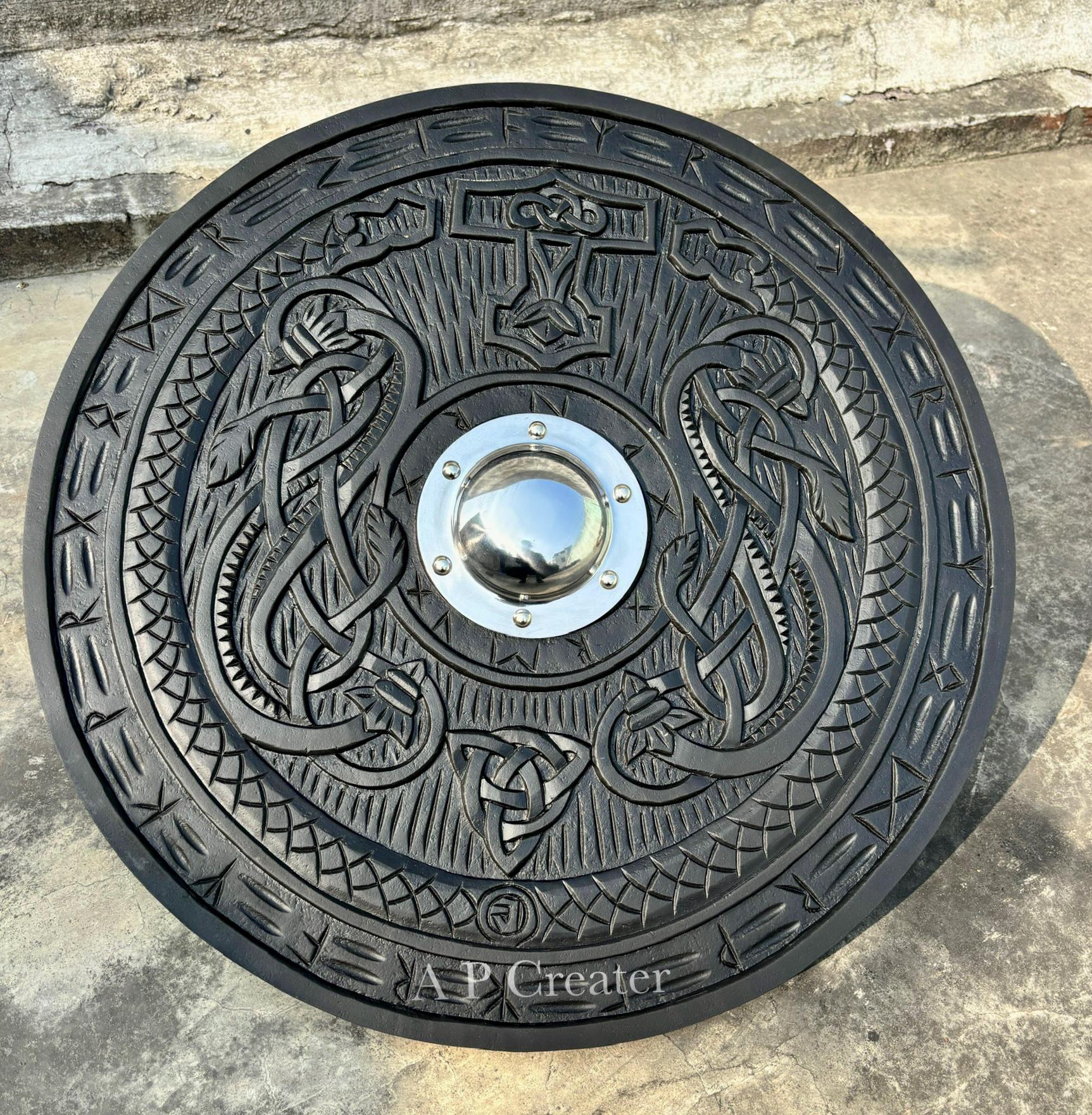 Viking Shield , Hand Carved Viking Warriors Shield , Norse-inspired ...