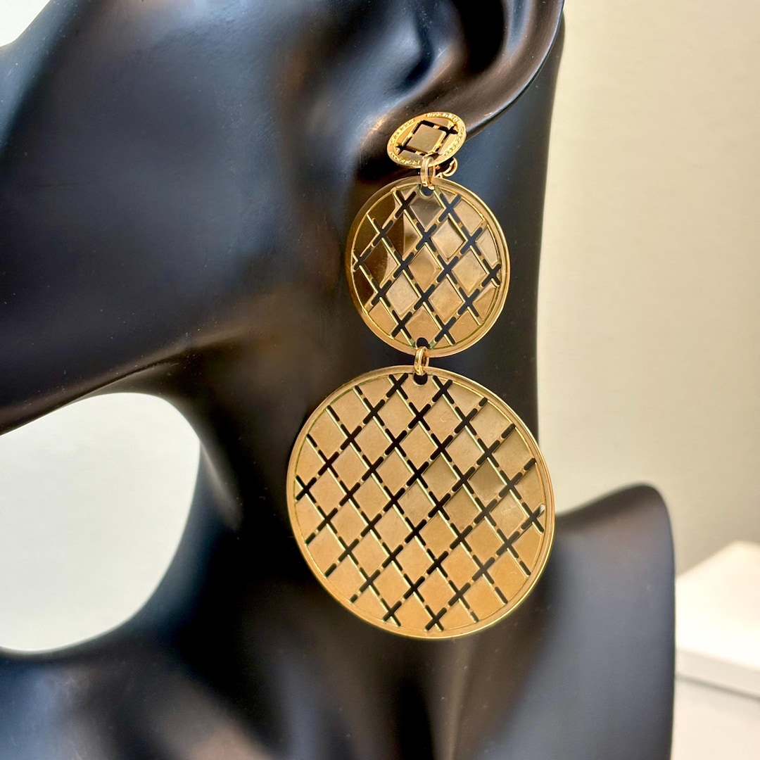 Rebecca Italy Gold Plated Bronze Lattice Circles Drop Earrings as Seen ...