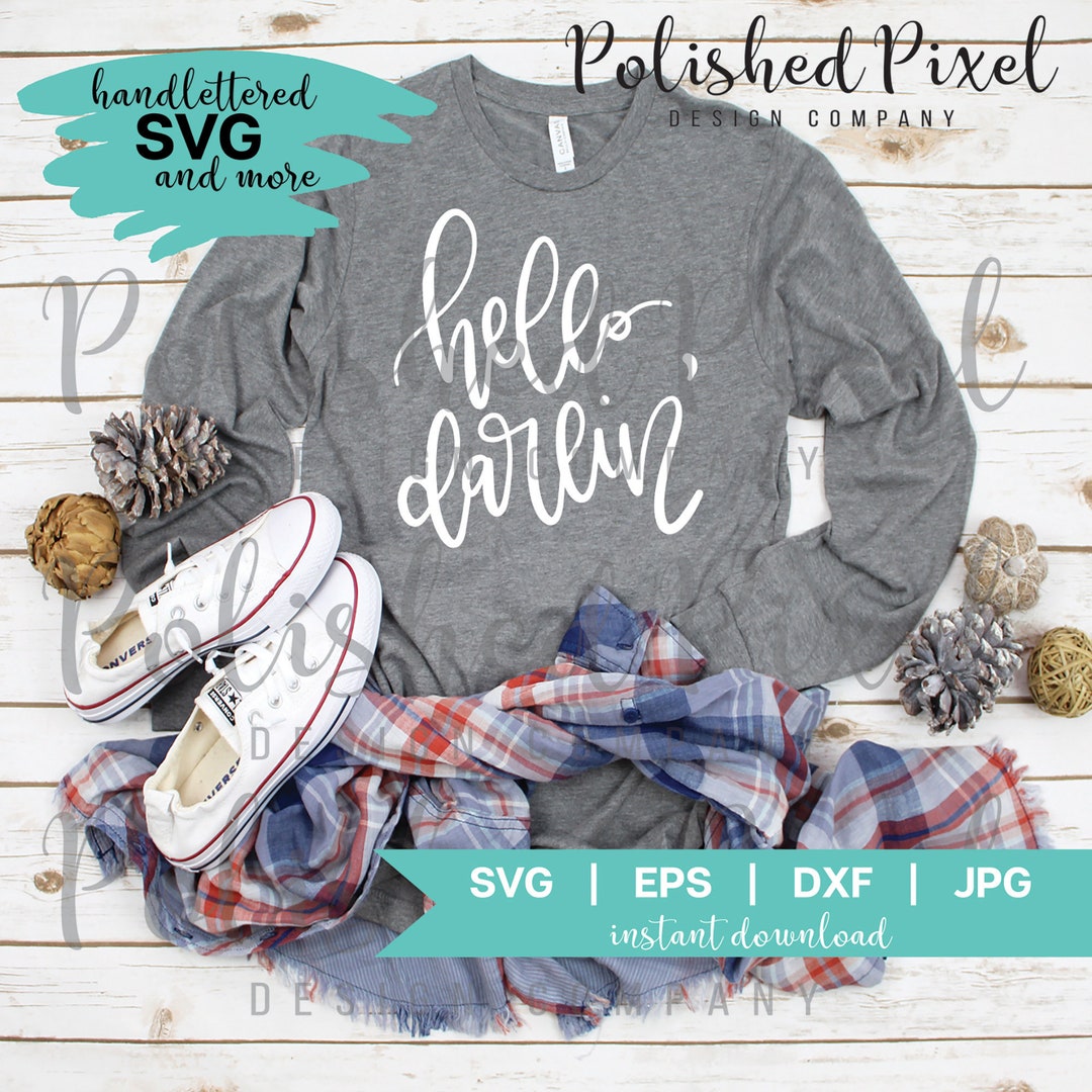 Handlettered Hello Darlin' SVG, Hello Darlin' T-shirt Design, Country ...