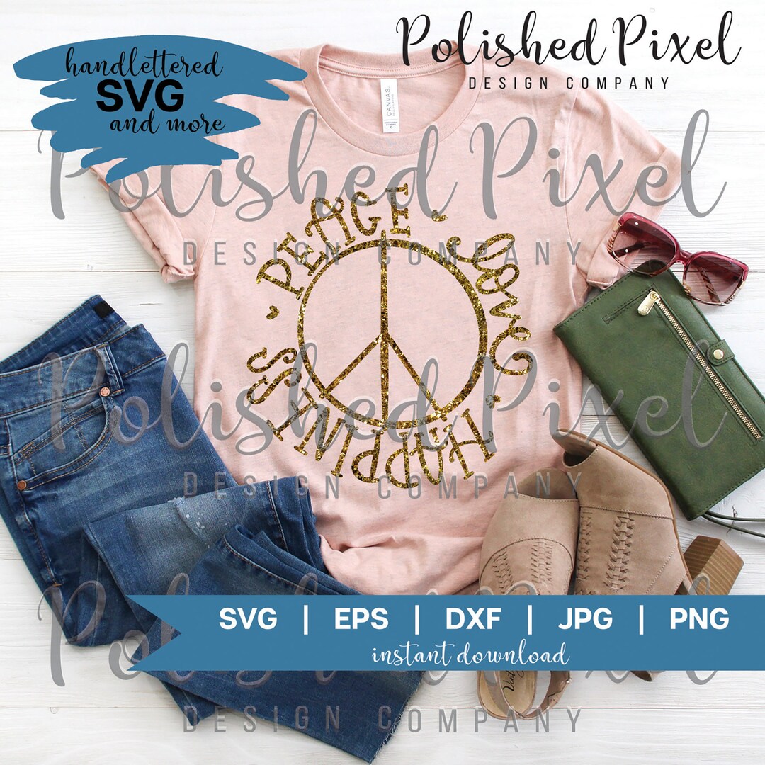 Peace Love Happiness SVG, Peace Sign SVG, Peace SVG, Handlettered Svg ...