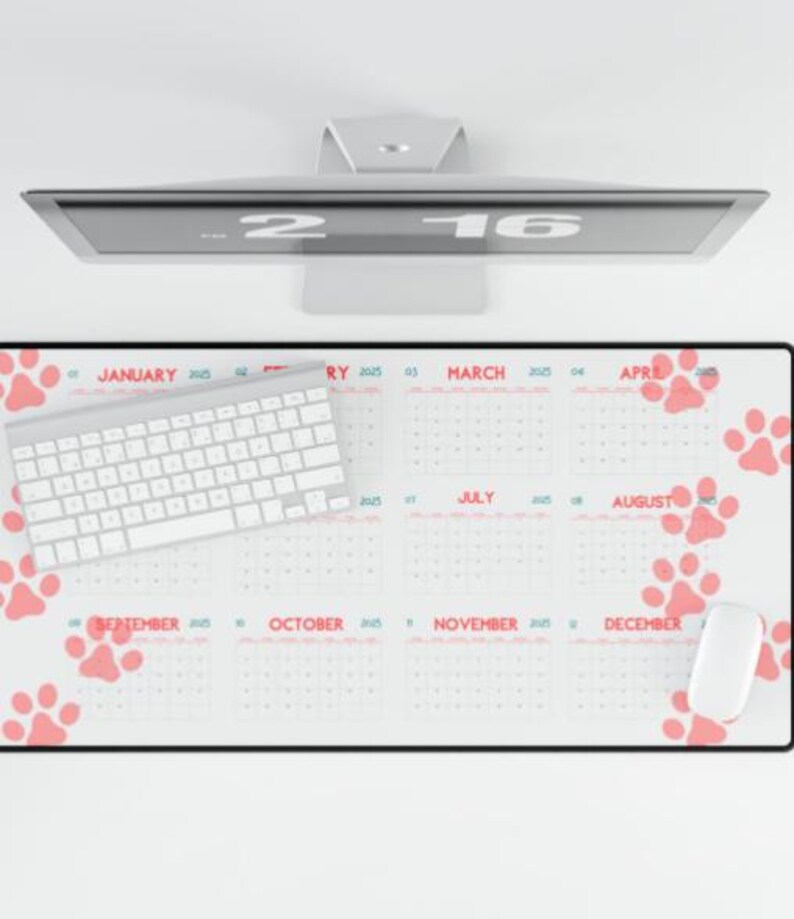 Paw Print Calendar Desk Mat With Monthly Overview, Office Decor, Pet ...