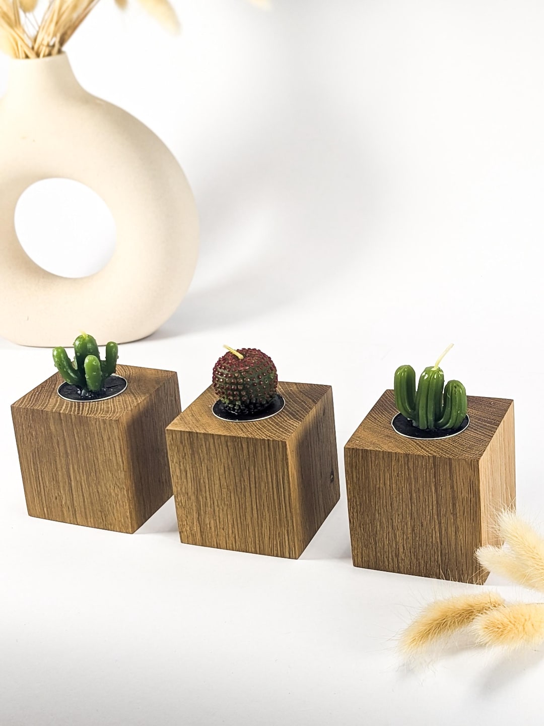 3x Handcrafted Oak Cubes for Tea Lights / Novelty Tea Light Sized ...