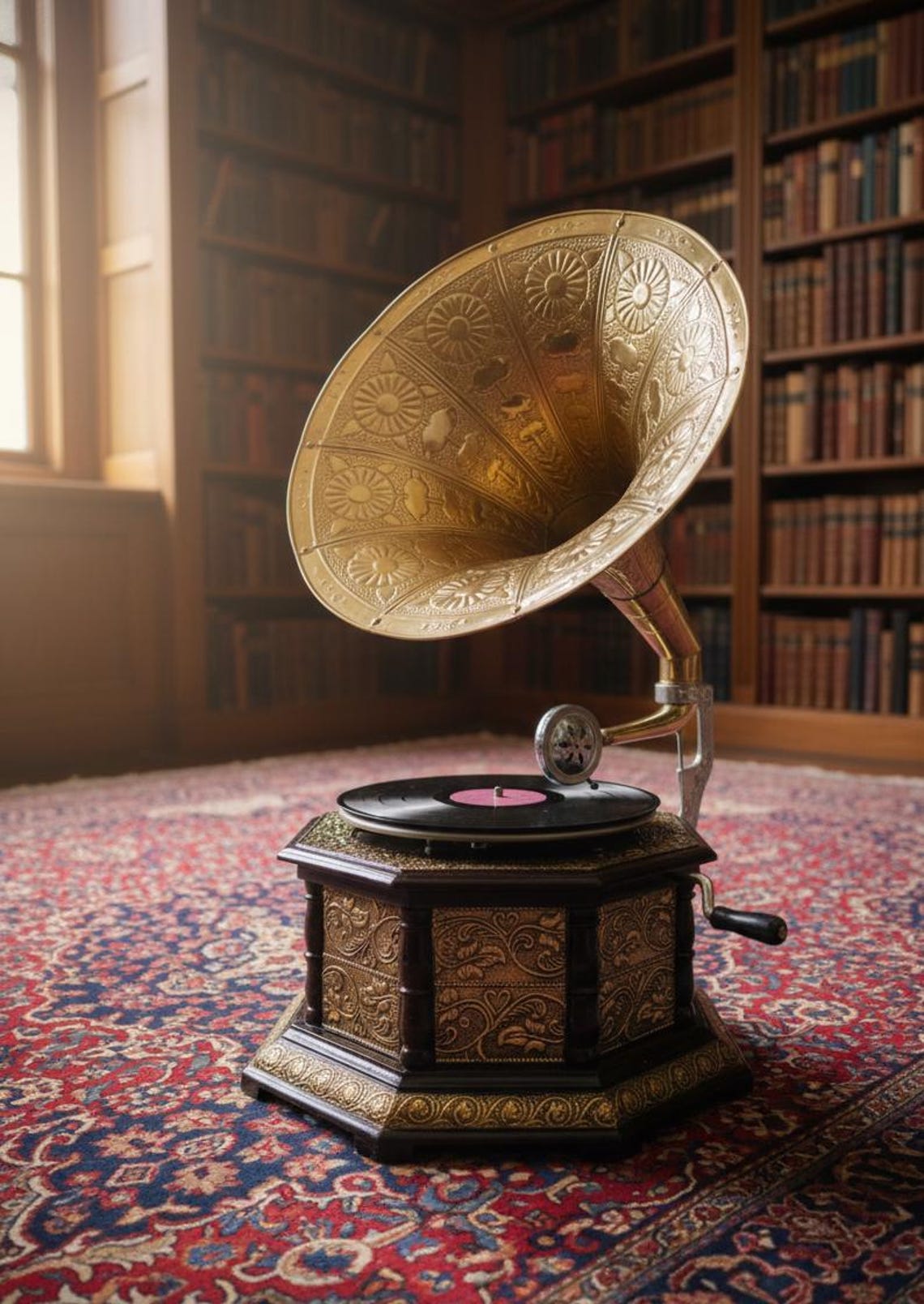 Antique Style Gramophone - Ornate Brass Horn, Victorian Decor ...