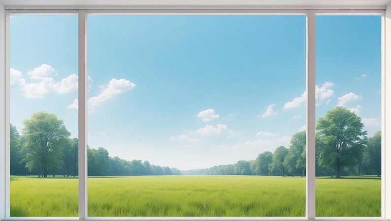 Window View Nature Wall Art – Green Landscape Printable Poster, Fake ...