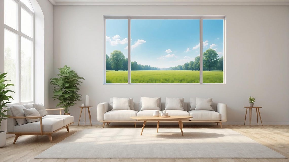 Window View Nature Wall Art – Green Landscape Printable Poster, Fake ...