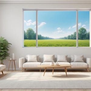 Window View Nature Wall Art – Green Landscape Printable Poster, Fake ...