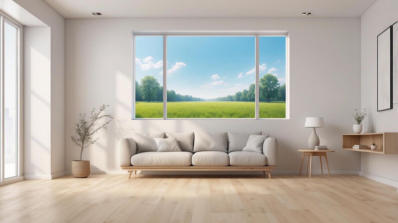 Window View Nature Wall Art – Green Landscape Printable Poster, Fake ...