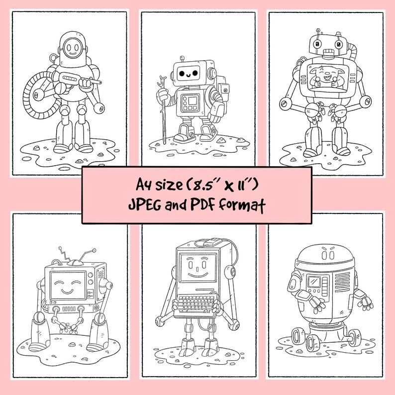 Robot Colouring Pages for Kids, Printable PDF & JPEG, Fun Robot ...