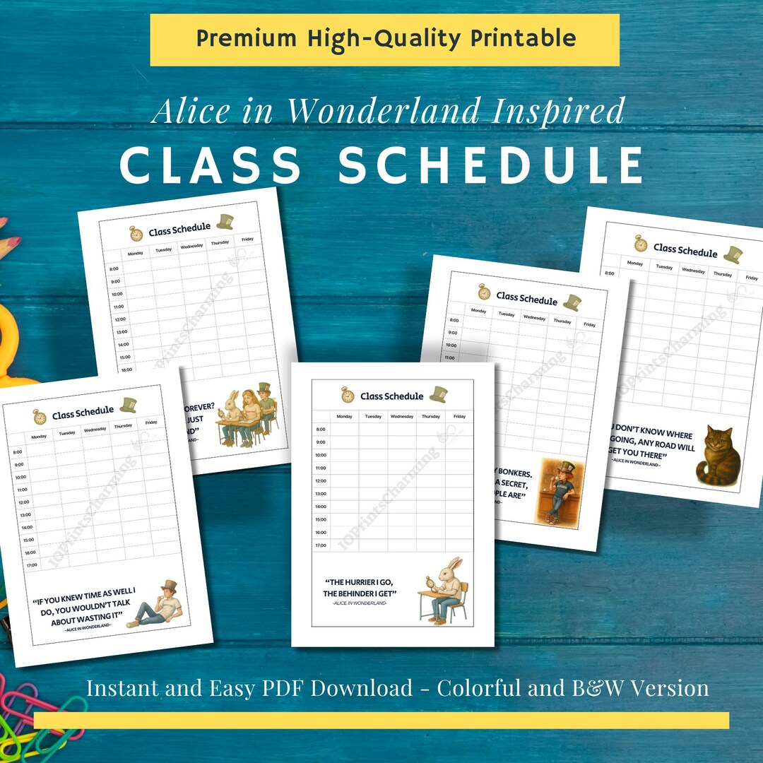 Alice in Wonderland Class Schedule Bundle: 5 Printable Timetables I ...
