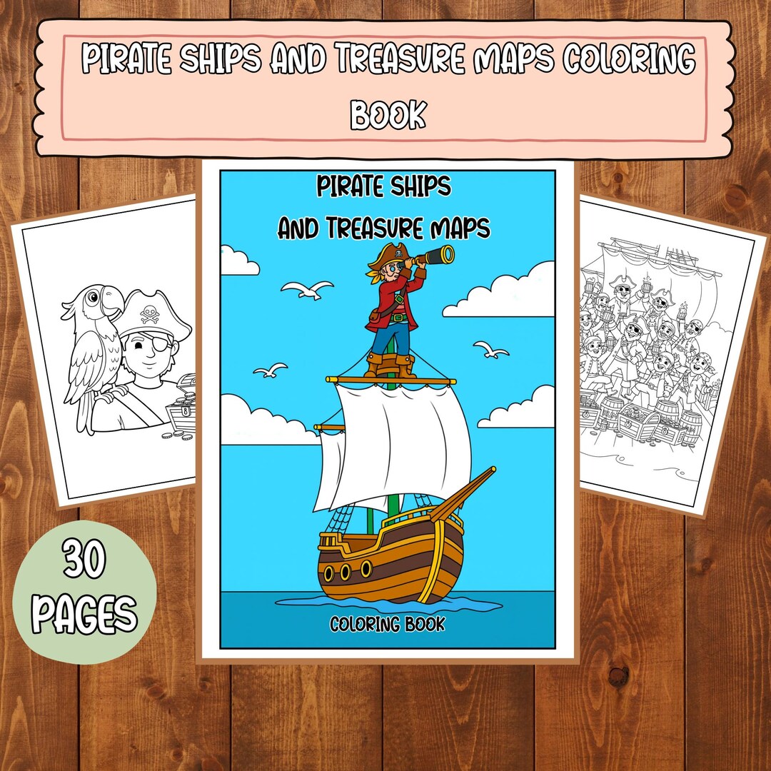 Pirate Ships Coloring Book: 30 Treasure Map Pages (PDF) - Etsy