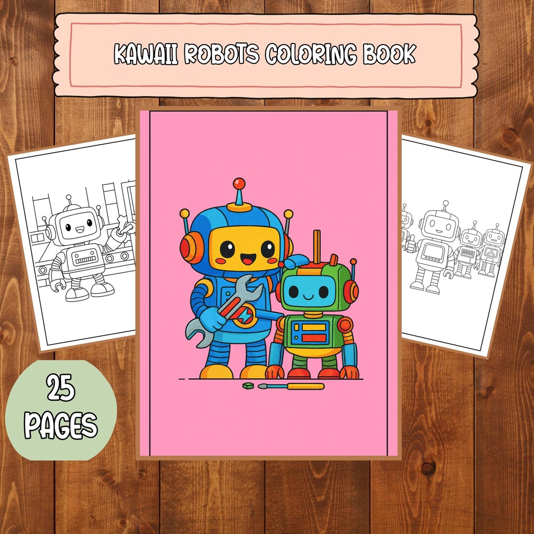 Kawaii Robots Coloring Book | Cute Robot Coloring Pages for Kids | 25 ...