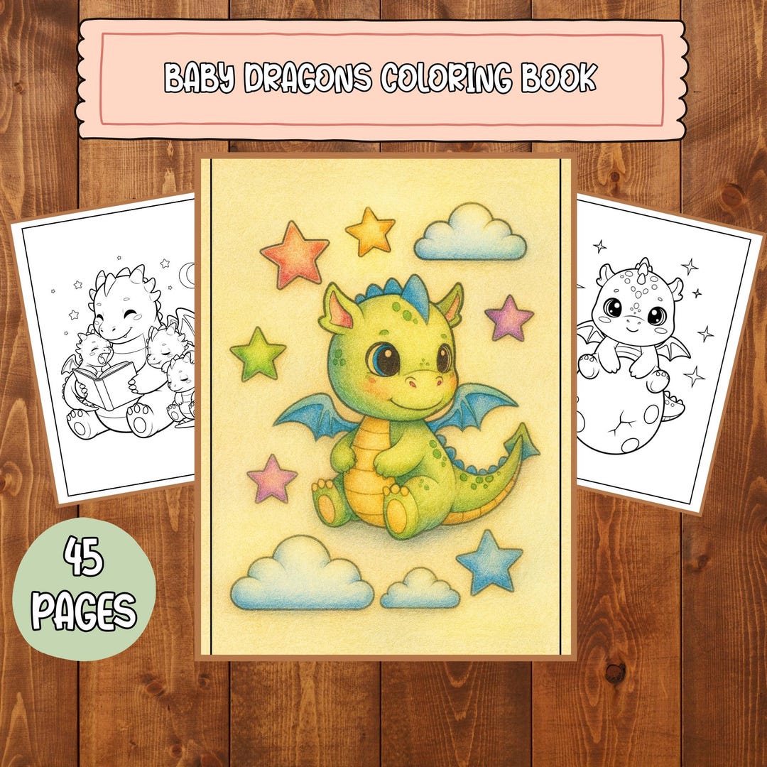 Baby Dragons Kawaii Coloring Book for Kids | 45 Printable PDF Pages ...