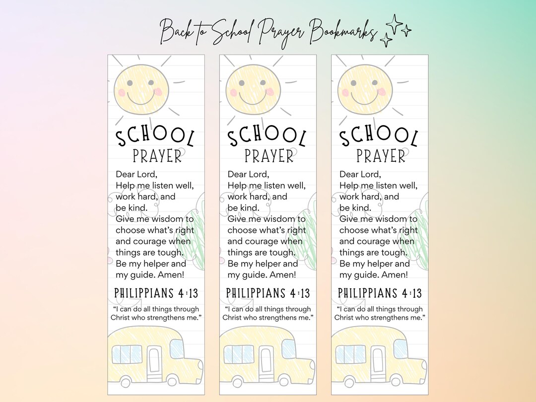 First Day of School Prayer Bookmark Back to School Prayer Bookmark ...