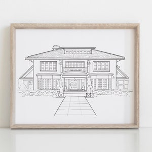 Custom Home Portrait, House Drawing, 5x7 Personalized Home Illustration ...