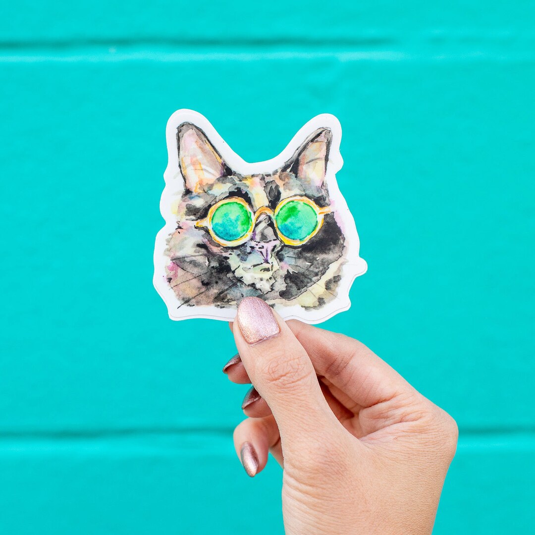 Watercolor Vinyl Cat Sticker, Cat Die Cut Vinyl Sticker, Cat Decal ...