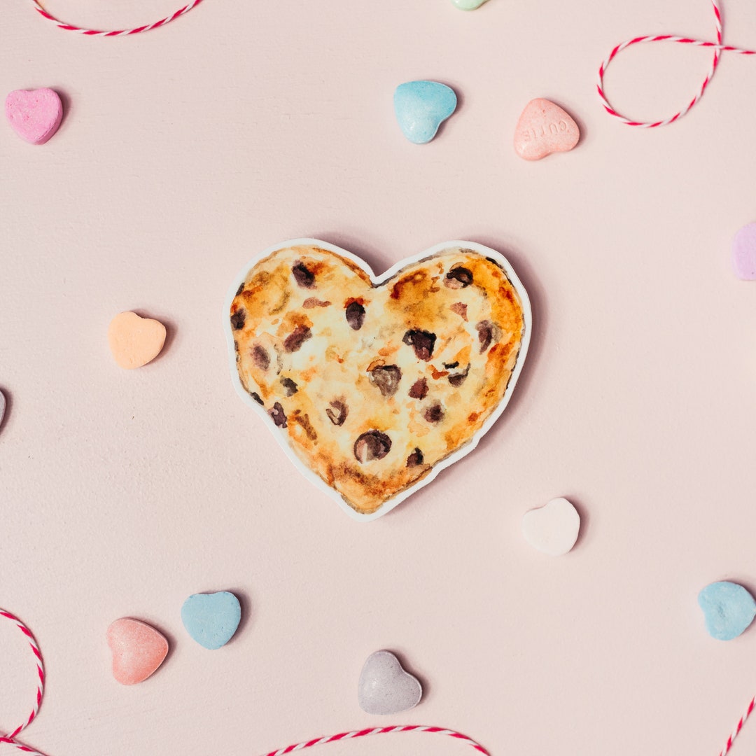 Heart Cookie Sticker, Chocolate Chip Cookie Valentines, Cookie Vinyl ...