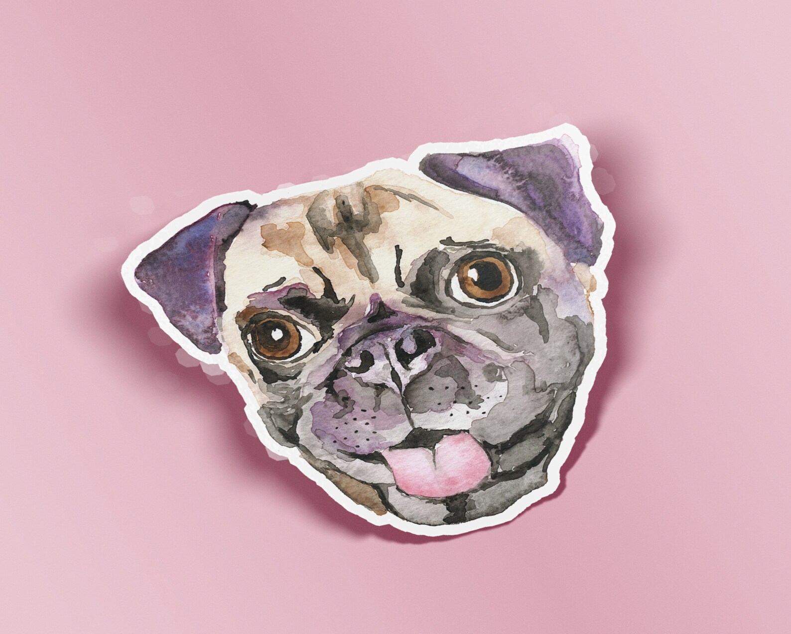 Pug Die Cut Vinyl Sticker, Pug Face Sticker, Watercolor Pug Sticker ...